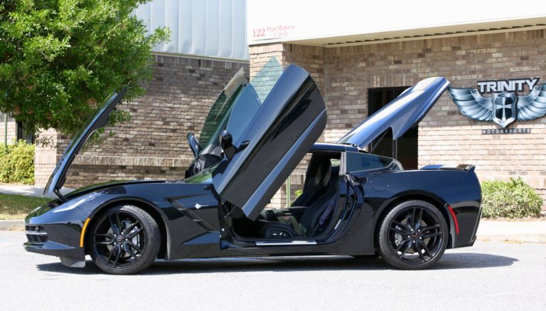 black_c7_corvette_stingray_vertical_lambo_doors_side - Trinity Motorsports